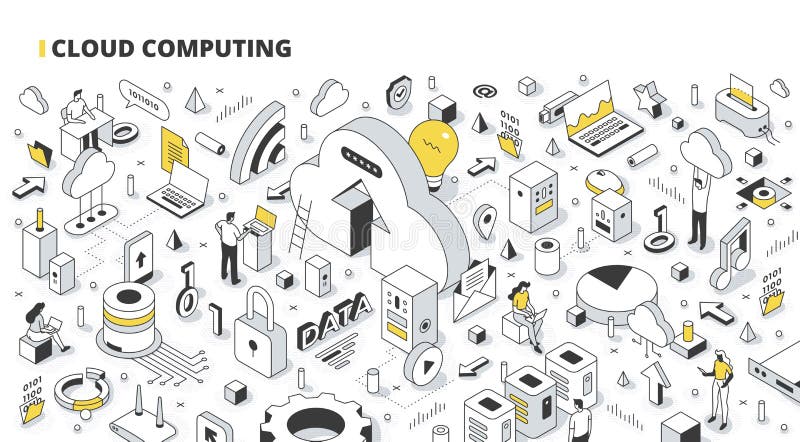 Cloud Computing Isometric Outline Illustration Stock Vector