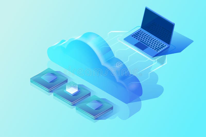 Cloud Computing and Digital Storage. Isometric Vector Illustration. Abstract Design Concept ...