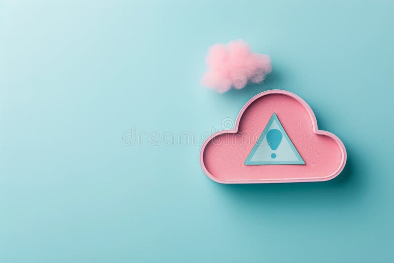Cloud Computing Issue Concept. Pink Cloud with Warning Icon on Pastel ...