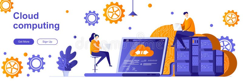 Cloud Computing Isometric Landing Page. Stock Vector - Illustration of computer, cloud: 186877282