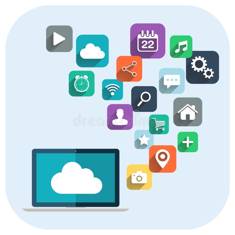 Cloud Computing. Laptop and Apps Icons. Stock Vector - Illustration of ... Cloud Computing. Laptop and Apps Icons. Stock Vector - Illustration of ...