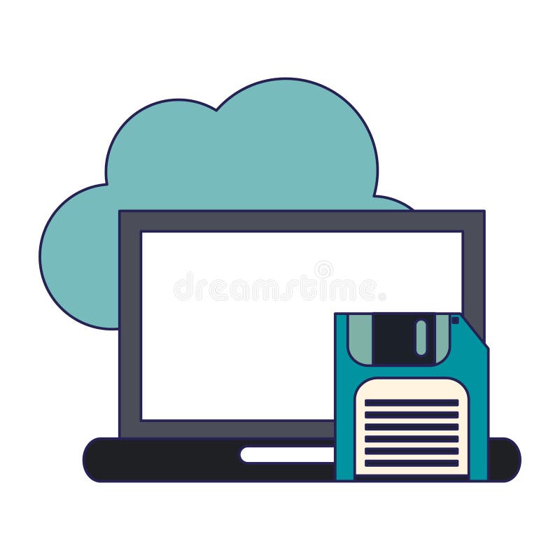 Cloud Computing Laptop and Diskette Stock Vector - Illustration of save, work: 137840495