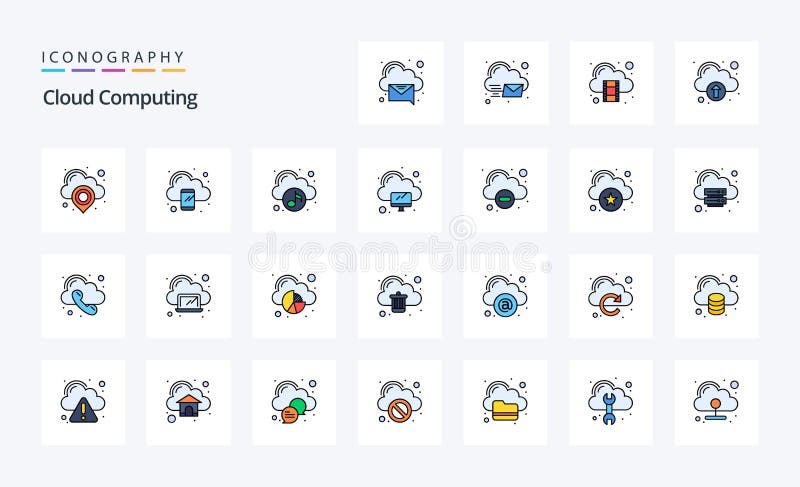 25 Cloud Computing Line Filled Style Icon Pack Stock Vector ...