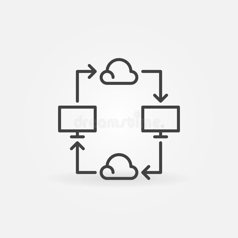 Cloud Computing Line Icon. Vector Computers with Clouds Symbol Stock ...