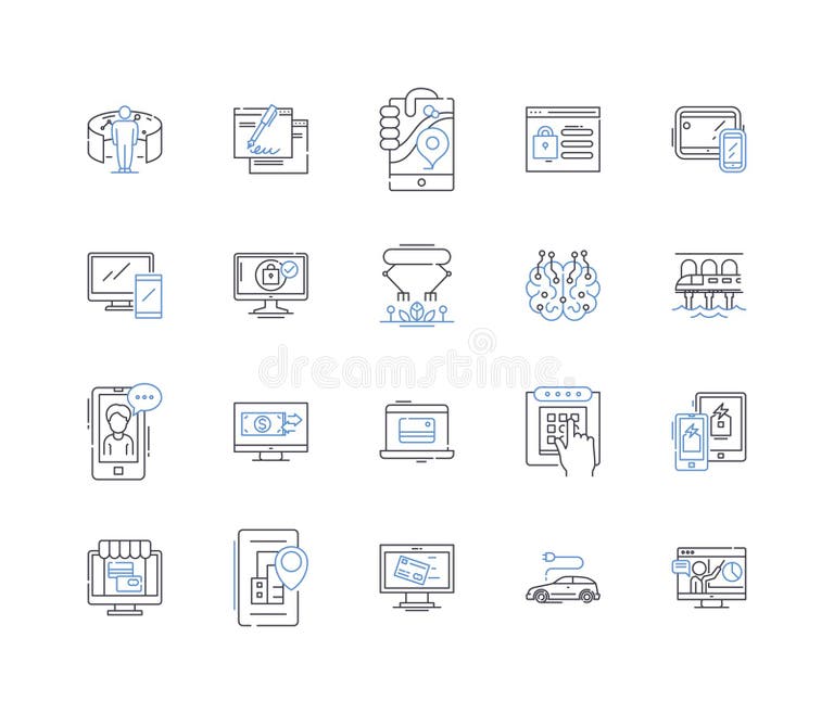 Cloud Computing Line Icons Collection. Virtualization, Scalability, Elasticity, Automation ...