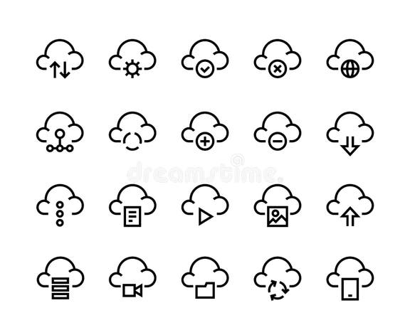 Cloud Computing Line Icons. Internet Service Platform, Network Server and Cloud Data Transfer ...