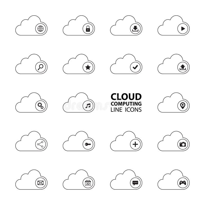 Cloud Computing Line Icons Set. Cloud Computing Technology. Cloud ... Cloud Computing Line Icons Set. Cloud Computing Technology. Cloud ...
