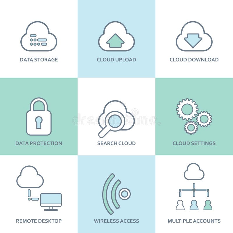 Cloud Computing Line Icons Set. Flat Design Stock Vector - Illustration of internet, vector ...