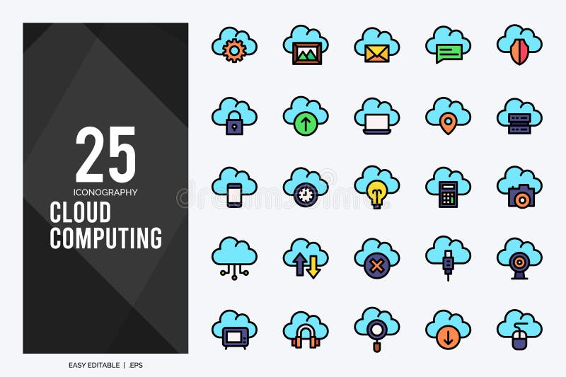 25 Cloud Computing Lineal Fill Icons Pack Vector Illustration Stock Vector - Illustration of ...