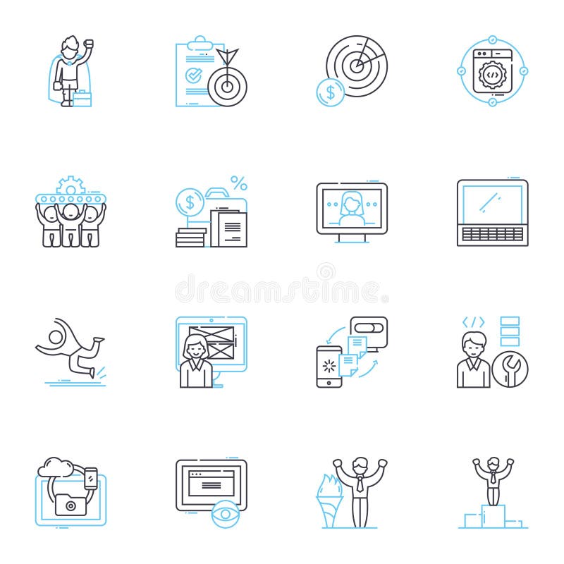 Cloud Computing Linear Icons Set Virtualization Accessibility Elasticity Scalability
