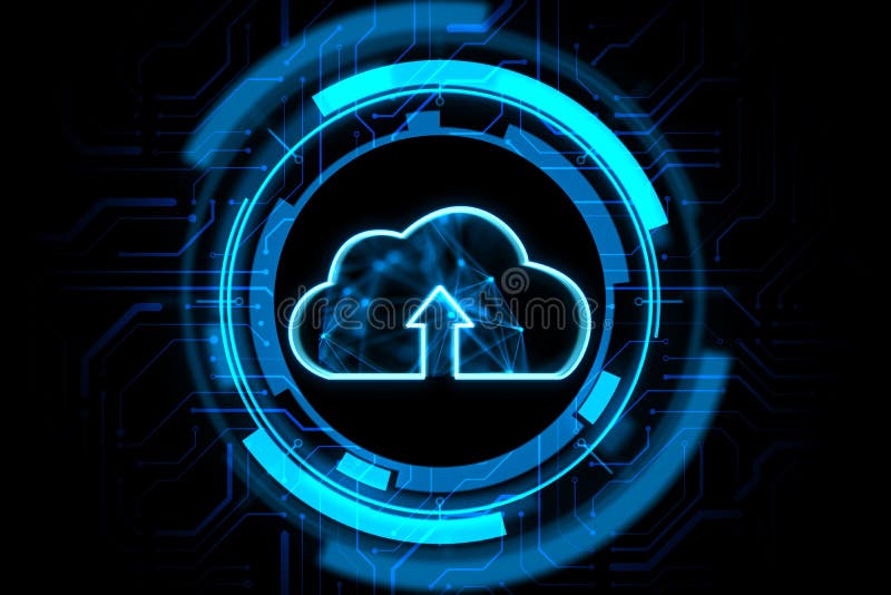 Cloud Computing and Modern Business Technology Concept with Digital Blue Cloud with Arrow Symbol ...
