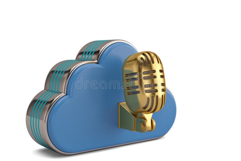 Cloud Computing Multimedia Concept Cloud with Gold Microphone on Stock ...