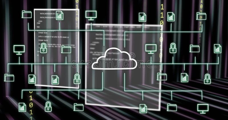Cloud Computing Network Animation Over Digital Data And Binary Code Background Stock Video