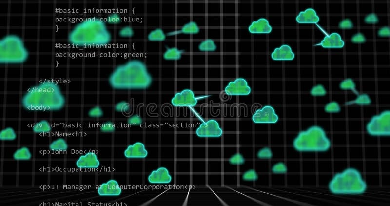 HTML Code Animation Over Undulating Grid Lines on Dark Background Stock Footage - Video of ...