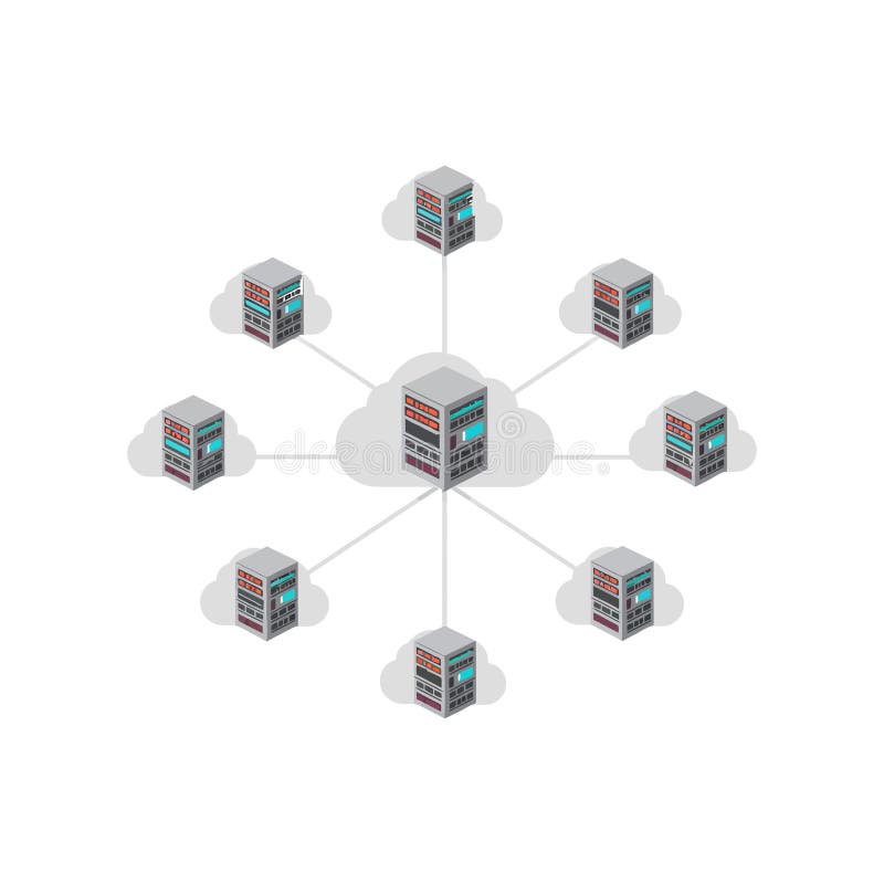 Cloud Computing Network Architecture With Servers In Flat Vector Art Stock Vector Illustration