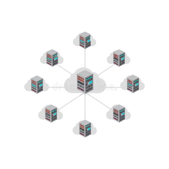 Cloud Computing Network Architecture with Servers in Flat Vector Art ...