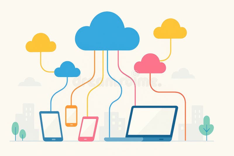 Cloud Computing Network Concept with Multiple Devices. Illustration of Digital Connection Stock ...