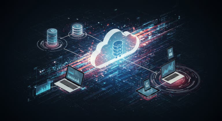 Cloud Computing Network Data Storage Illustration Depicting Cloud Computing Infrastructure ...