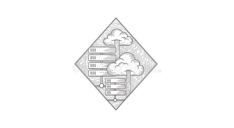 Cloud Computing Network Diagram, Data Flow Illustration in Outlined Style. Stock Illustration ...