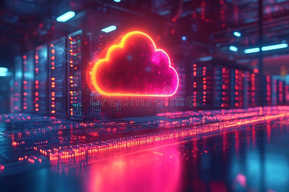 Cloud Computing Network Infrastructure with Server Racks and Futuristic ...