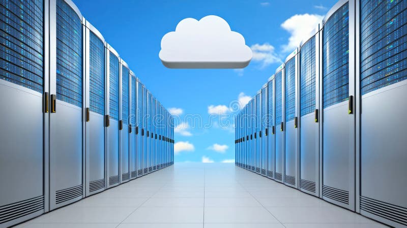 Cloud Computing Network with Interconnected Servers and Cloud Shape Stock Photo - Image of ...