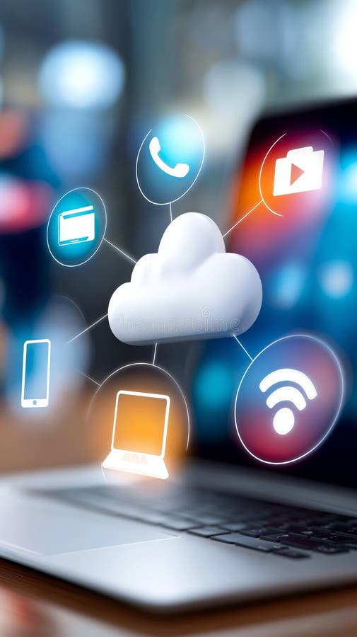 Cloud Computing Network on Laptop with Digital Icons Stock Photo ...