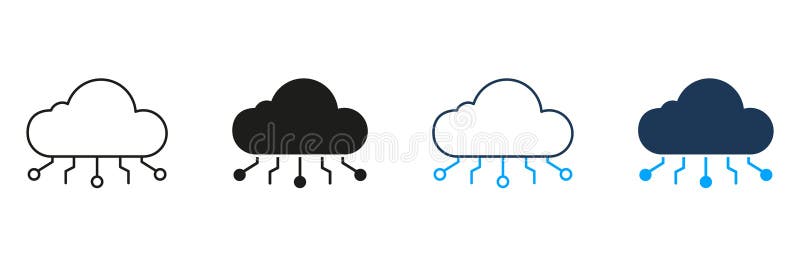 Cloud Computing Network Line and Solid Icon Set. Digital Connectivity and Data Storage Symbol ...