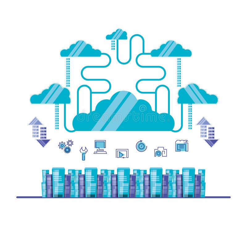 Cloud Computing Network with Servers Towers Stock Vector - Illustration ...