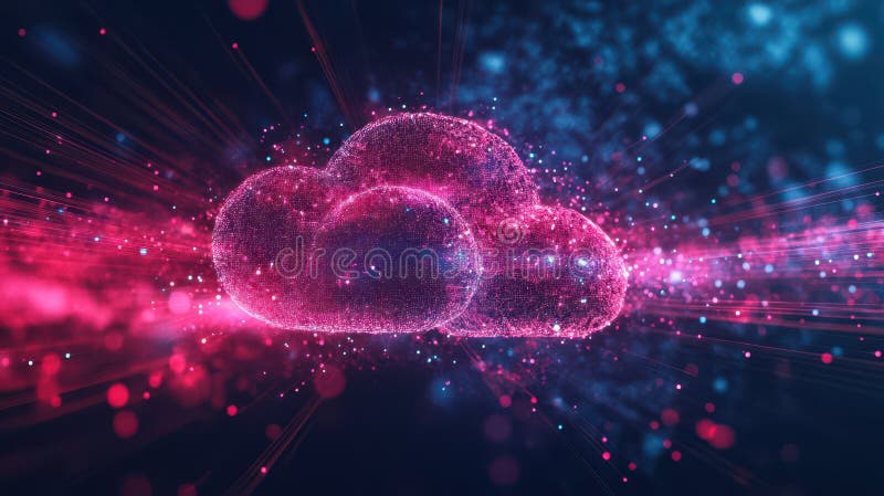 Cloud Computing Network Visualized With Digital Data Flowing Between