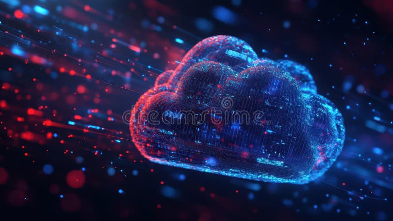 Cloud Computing Network Visualized With Digital Data Flowing Between