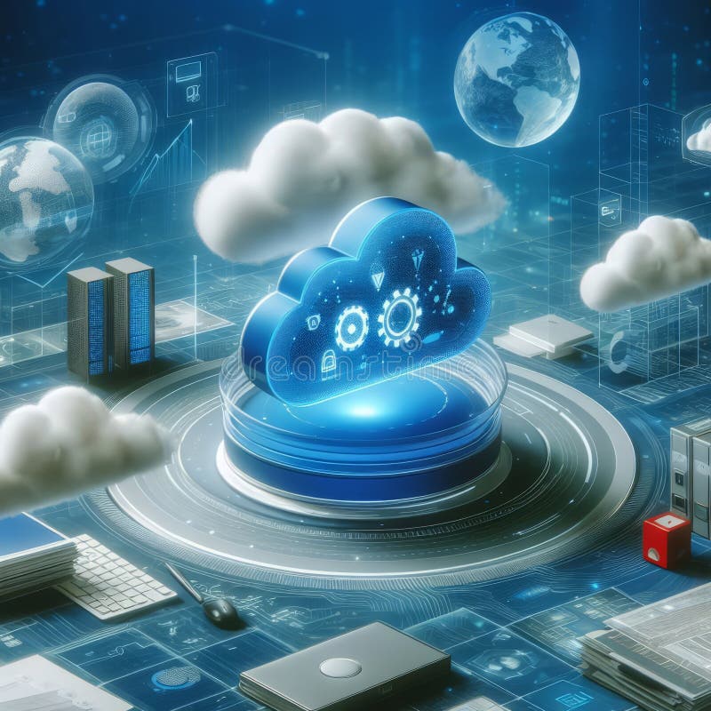 Cloud Computing Technology Concept 3d Rendering Toned Image Double Exposure Stock Illustration