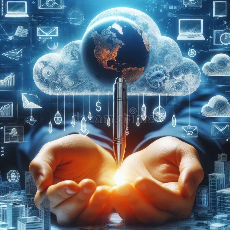 Cloud Computing Technology Concept 3d Rendering Toned Image Double Exposure Stock Illustration