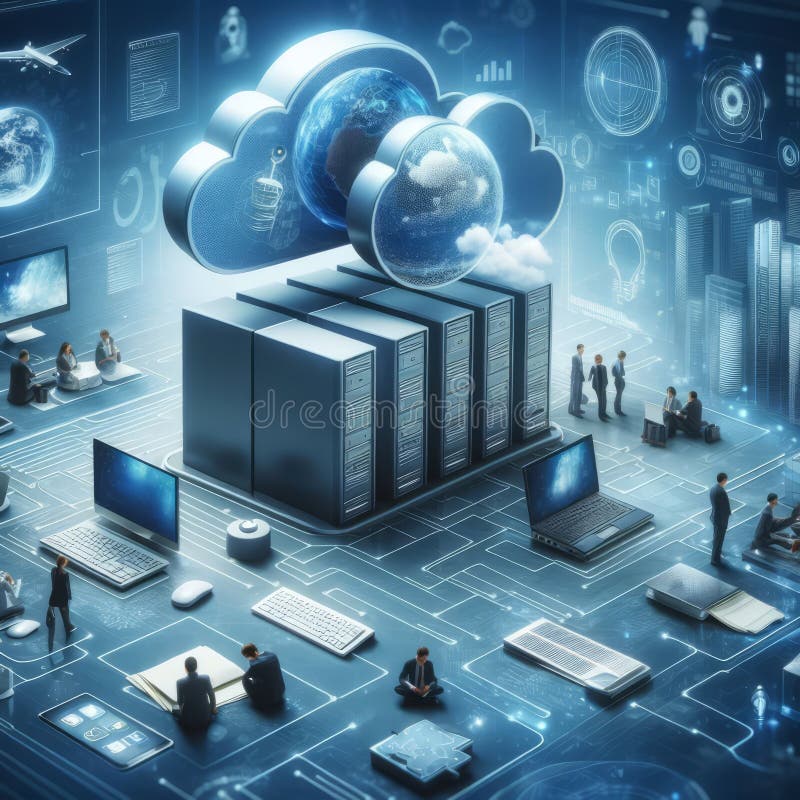 Cloud Computing Technology Concept 3d Rendering Toned Image Double Exposure Stock Illustration