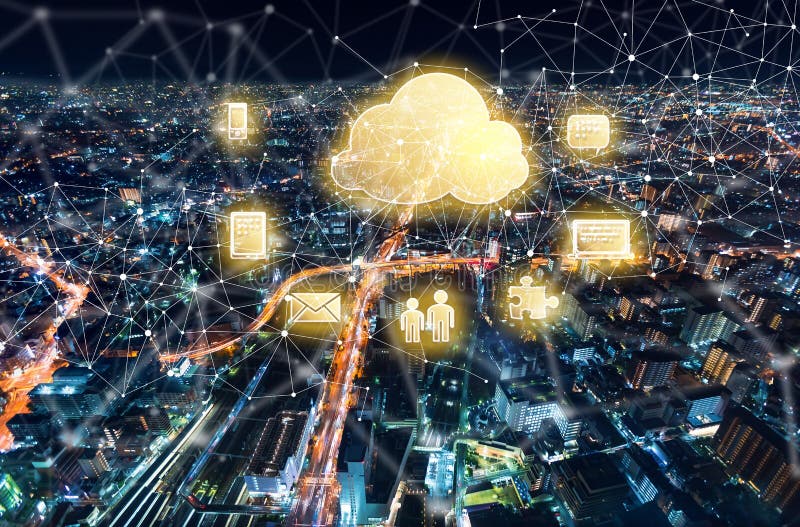 Cloud Computing with Osaka City, Japan Stock Photo - Image of night ...
