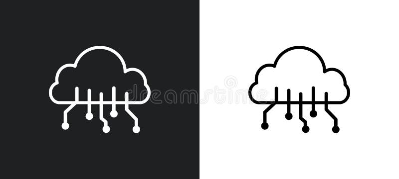 Cloud Computing Outline Icon in White and Black Colors. Cloud Computing ...