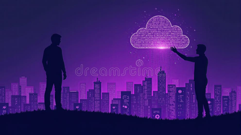 Cloud Computing Over Cityscape with Businessmen Stock Illustration - Illustration of modern ...