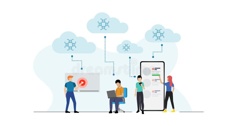 Cloud Computing with People and Electronic Devices Stock Vector ...