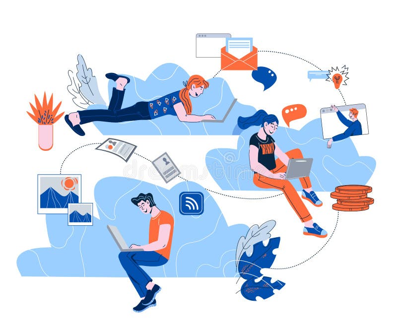 Cloud Computing with People Using Connected Mobile Devices Cartoon ...