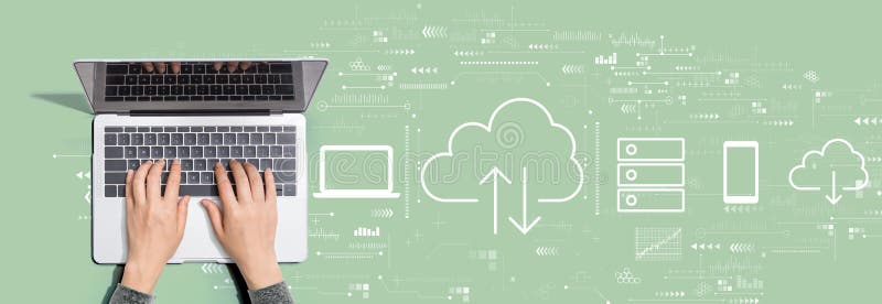 Cloud Computing with Person Using Laptop Computer Stock Illustration ...
