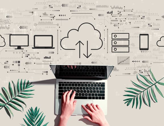 Cloud Computing with Person Using a Laptop Stock Image - Image of ...