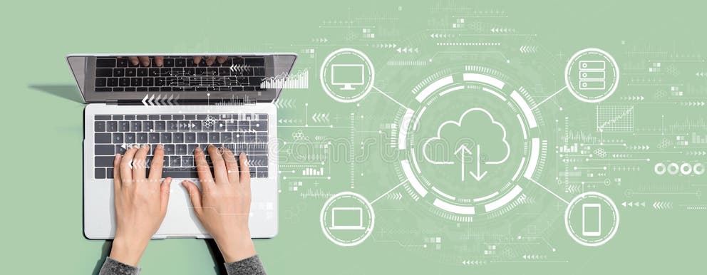 Cloud Computing with Person Using Laptop Computer Stock Photo - Image ...