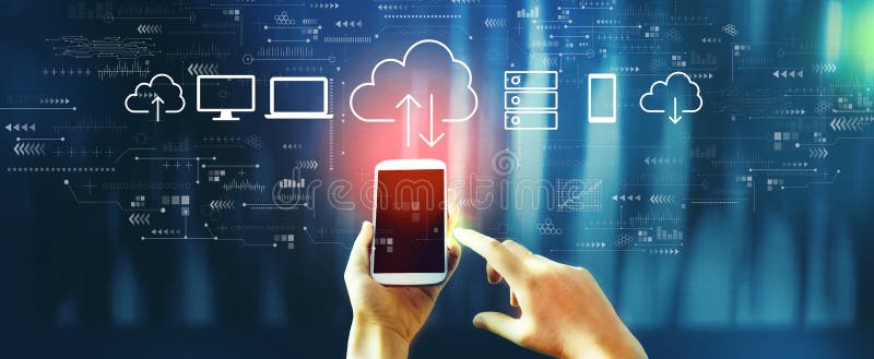 Cloud Computing with Person Using Smartphone Stock Photo - Image of ...