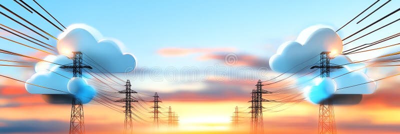 Cloud Computing Power Grid Sunset Futuristic Energy Digital ...