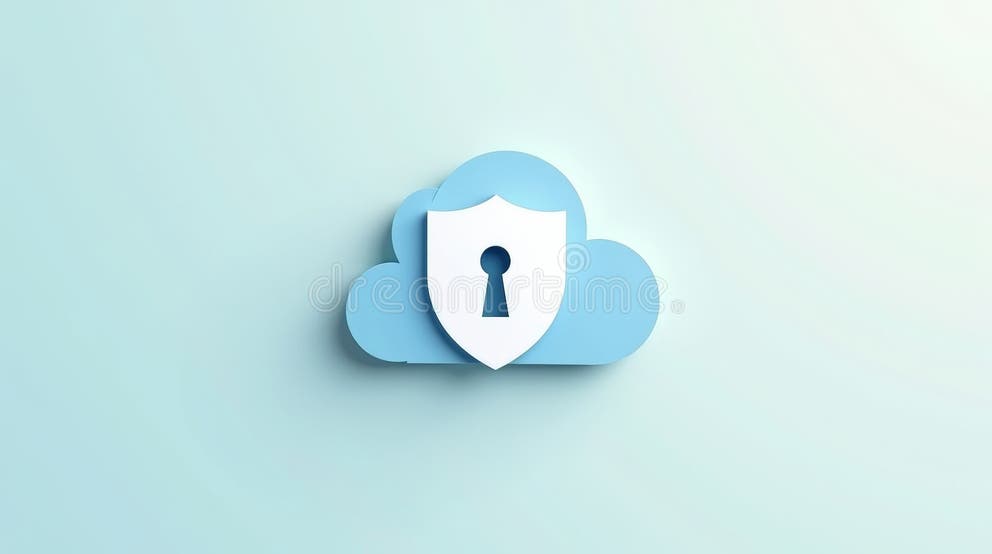 Cloud Computing Protection with White Shield Icon on Blue Cloud ...