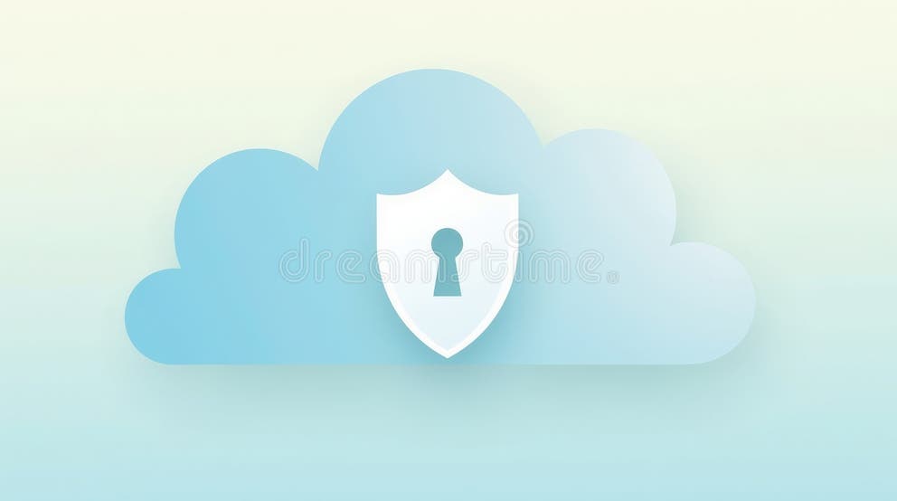 Cloud Computing Protection with White Shield Icon on Blue Cloud ...