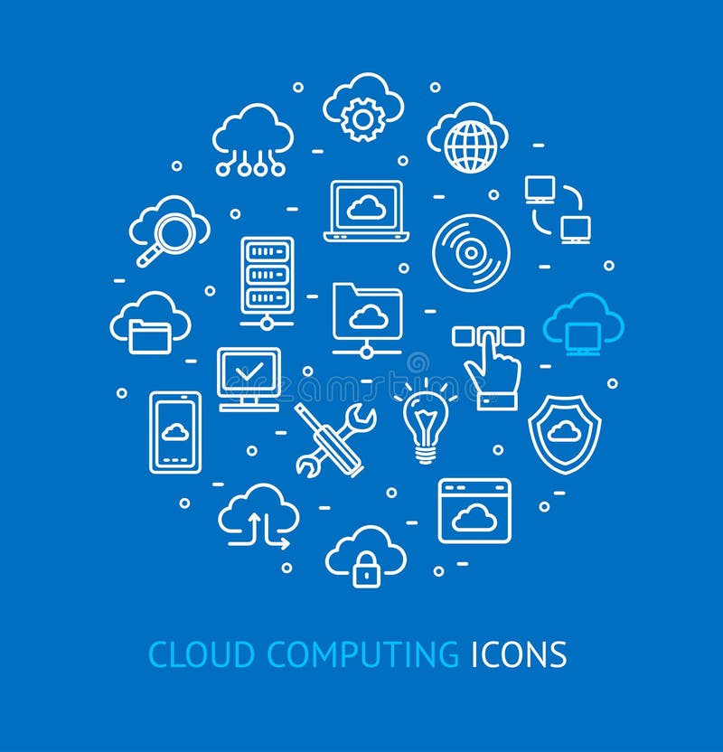 Cloud Computing Round Design Template Thin Line Icon Concept. Vector ...