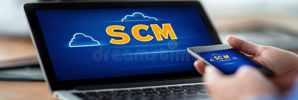 Cloud Computing and SCM, Storage on Laptop Screen in Office. Logistics ...