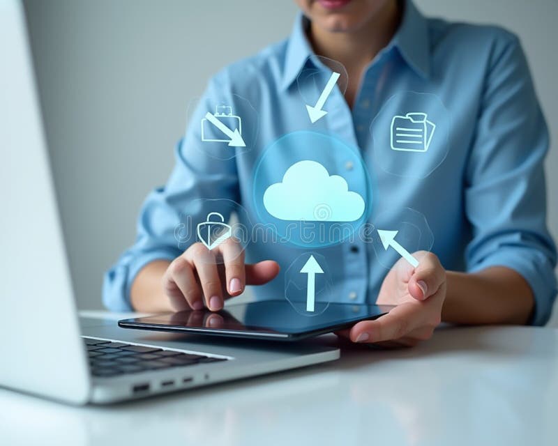 Cloud Computing: Secure Data Transfer on a Tablet Stock Photo - Image ...
