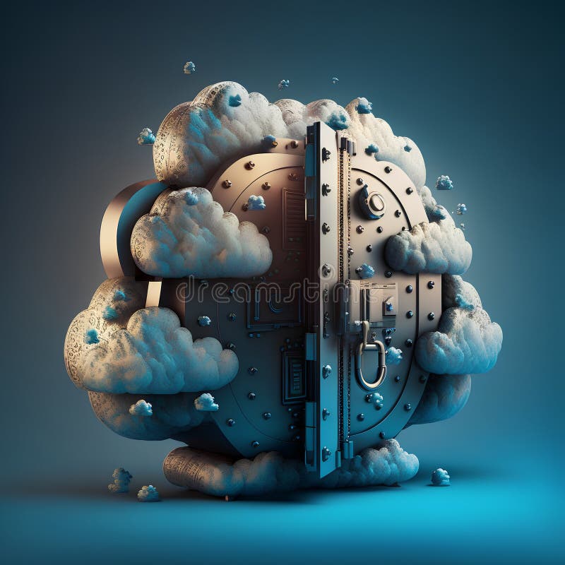 Cloud Computing Security Concept As a 3D Render of a Closed Metal Safe ...