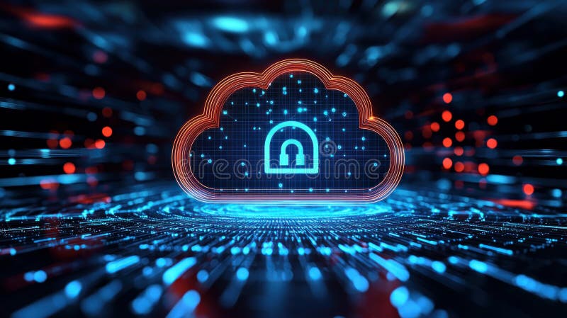 Cloud Computing Security Concept Cybersecurity Padlock Icon on a Cloud with Binary Code in the ...